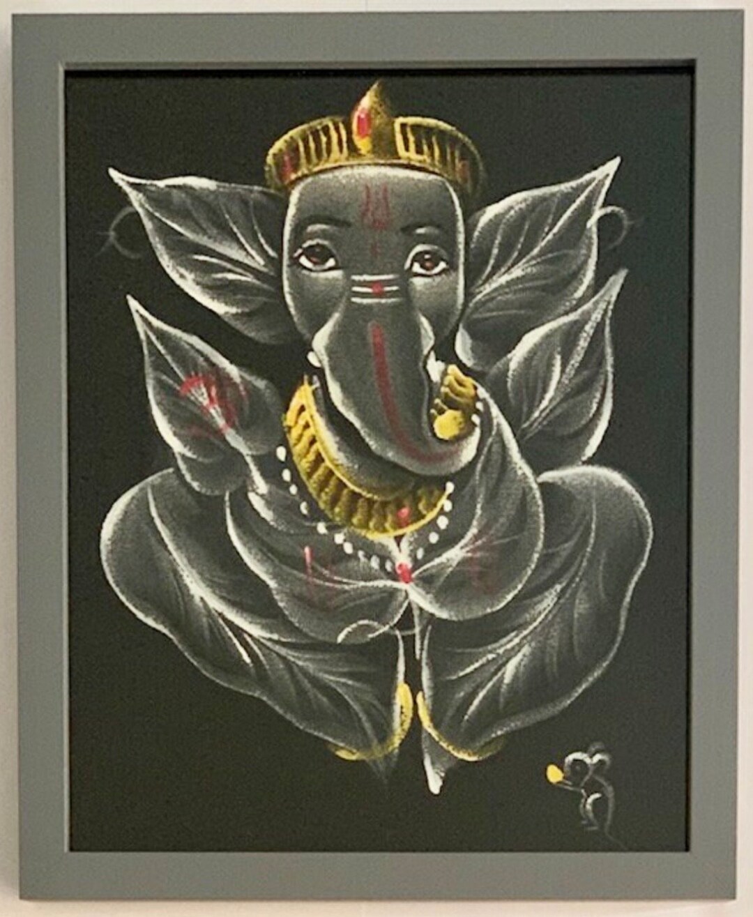 Framed Ganesh Canvas Painting - Original Hand Painted Art in Gold ...