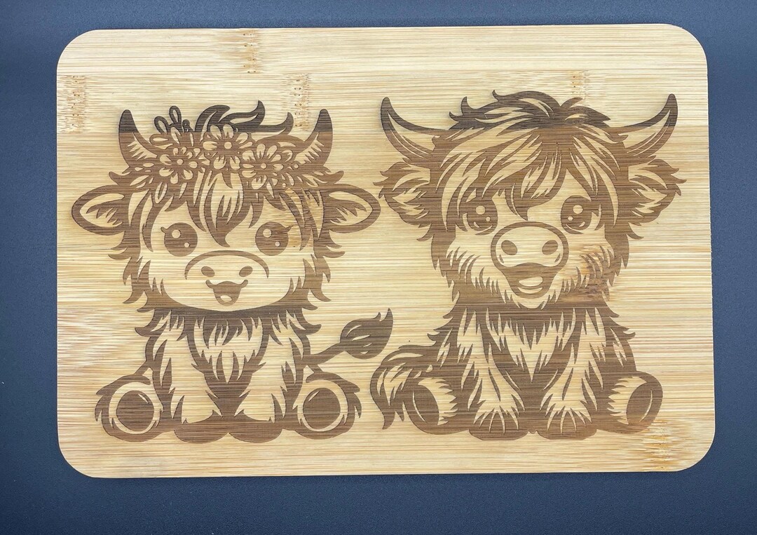 Mini Highland Cows Bamboo Cutting Board, Kitchen, House Warming ...