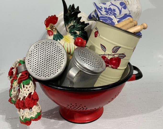 Vignette in a Box, Vintage Vignette Red Colander, Sifter Red Apples ...