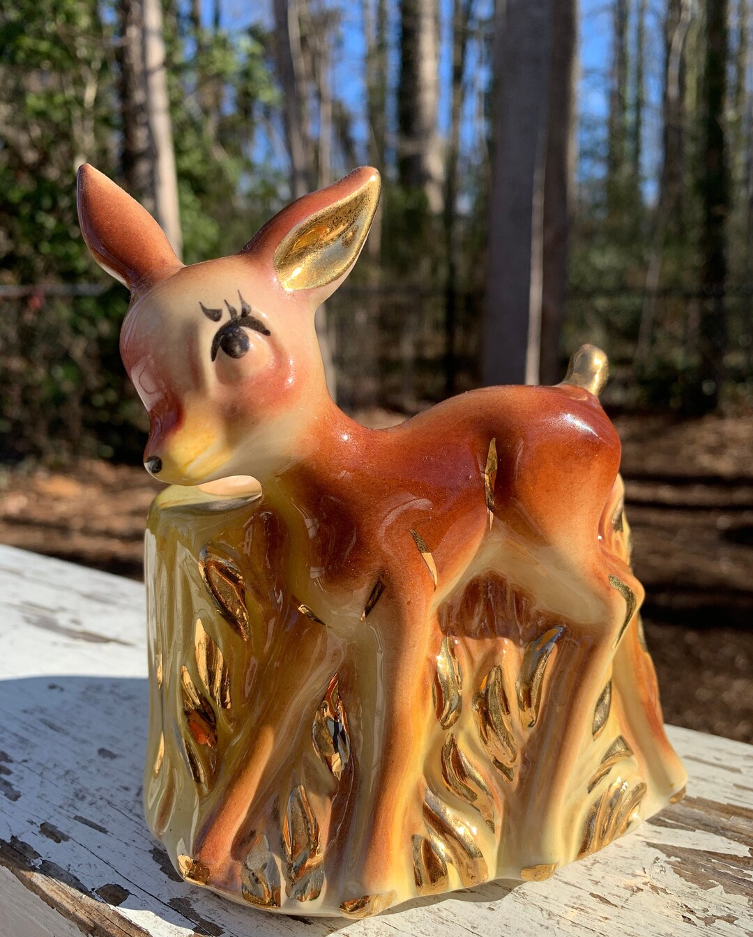 Vintage USA Shafer Pottery Young Deer Planter With Lots of 23K Gold ...