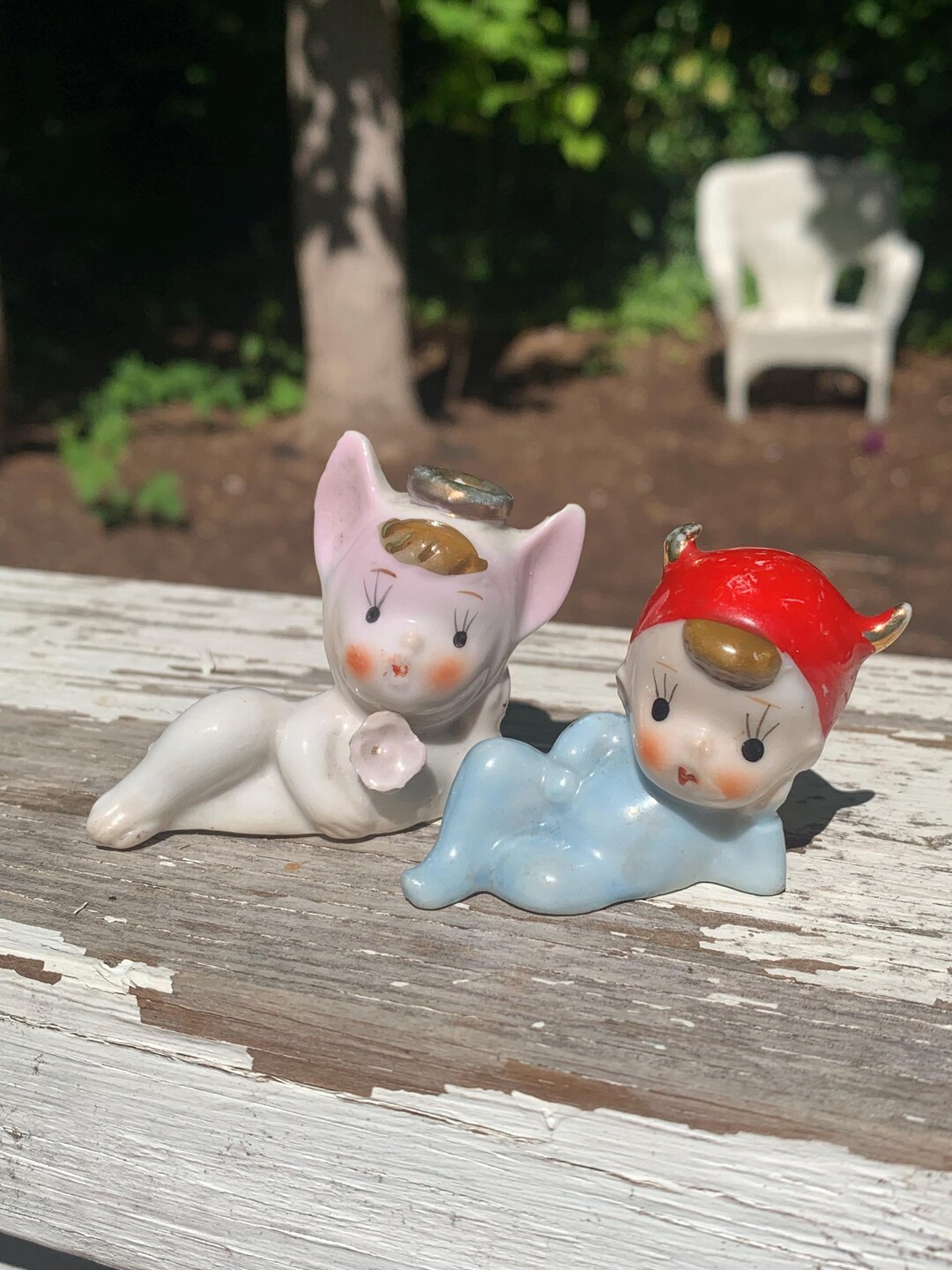 VINTAGE 1950s Angel and Devil Figurines, Japan, Pixies Elves, 2 Inches ...