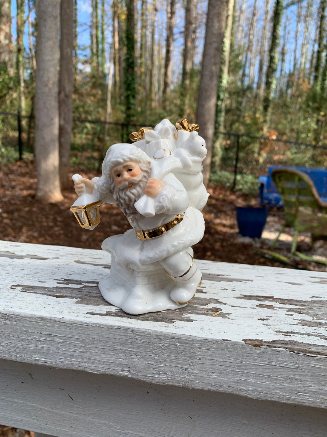 Lenox Santa Claus White Porcelain With Gold Trim Standing at a Chimney ...