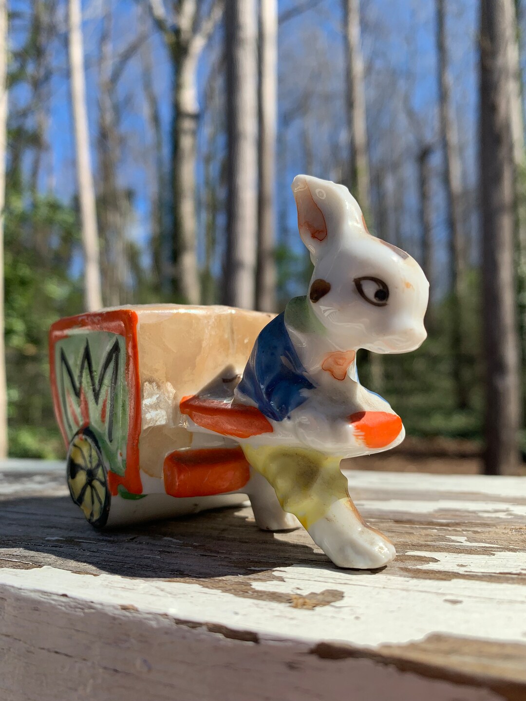 Vintage Rabbit Pulling Cart, Made in Japan, Hand Painted 1950s - Etsy