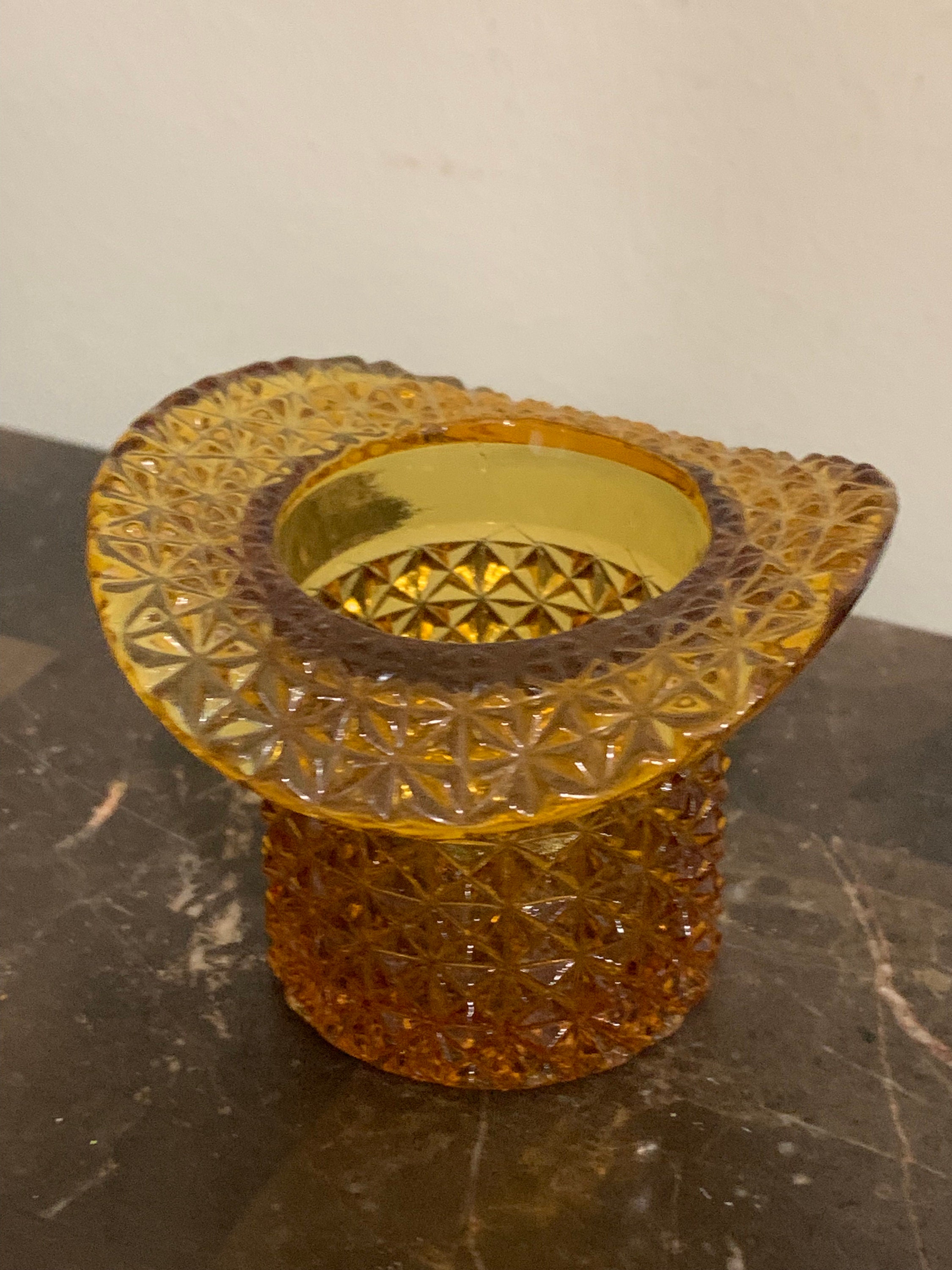 Vintage Aber Glass Diamond Patterned Top Hat Toothpick Holder 21/2 ...