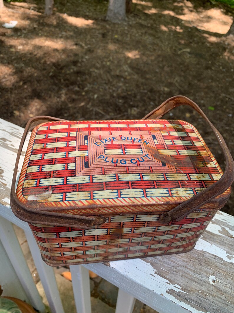 Vintage Dixie Queen Plug Cut Tin Metal Handles Pail 8 Inches X 4 X 5 ...
