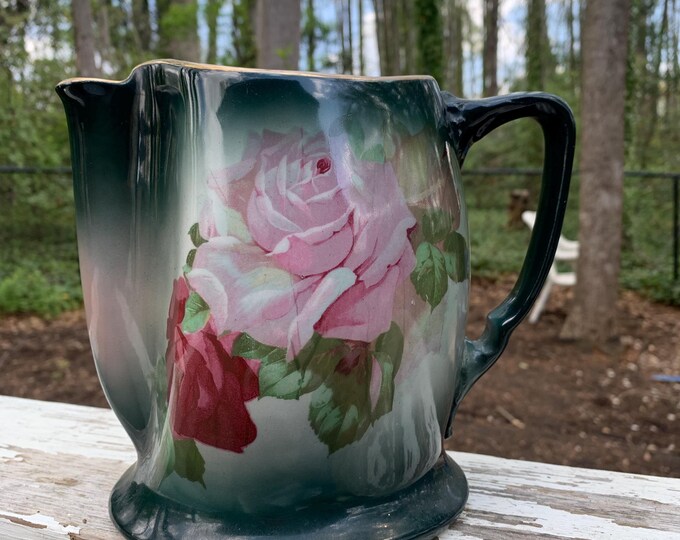 Antique Warwick Pottery China Pitcher 1910s, Hand Painted Roses, Large ...