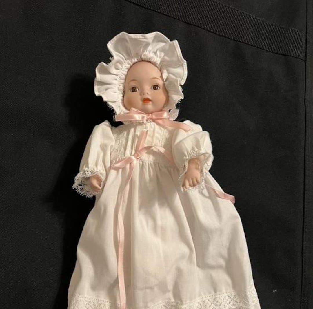 Vintage Porcelain Baby CAMELOT Doll Christening Gown Cloth Body, Old ...