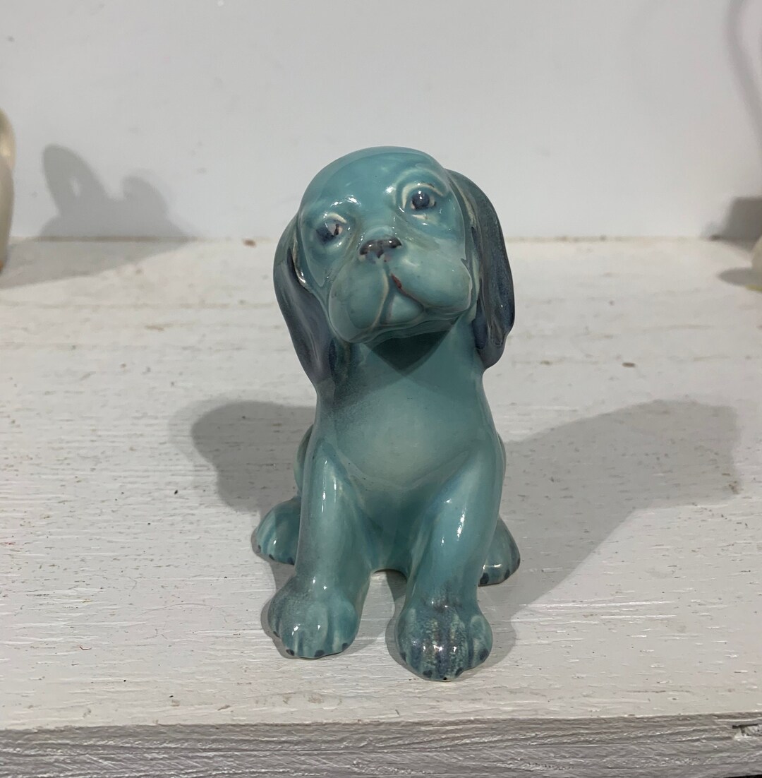 Vintage Beswick Blue Seated Dog Figurine Drip Glaze, Made in England ...