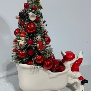 Vintage Relpo Christmas Santa Sleigh Planter, Tree Filled With Vintage ...