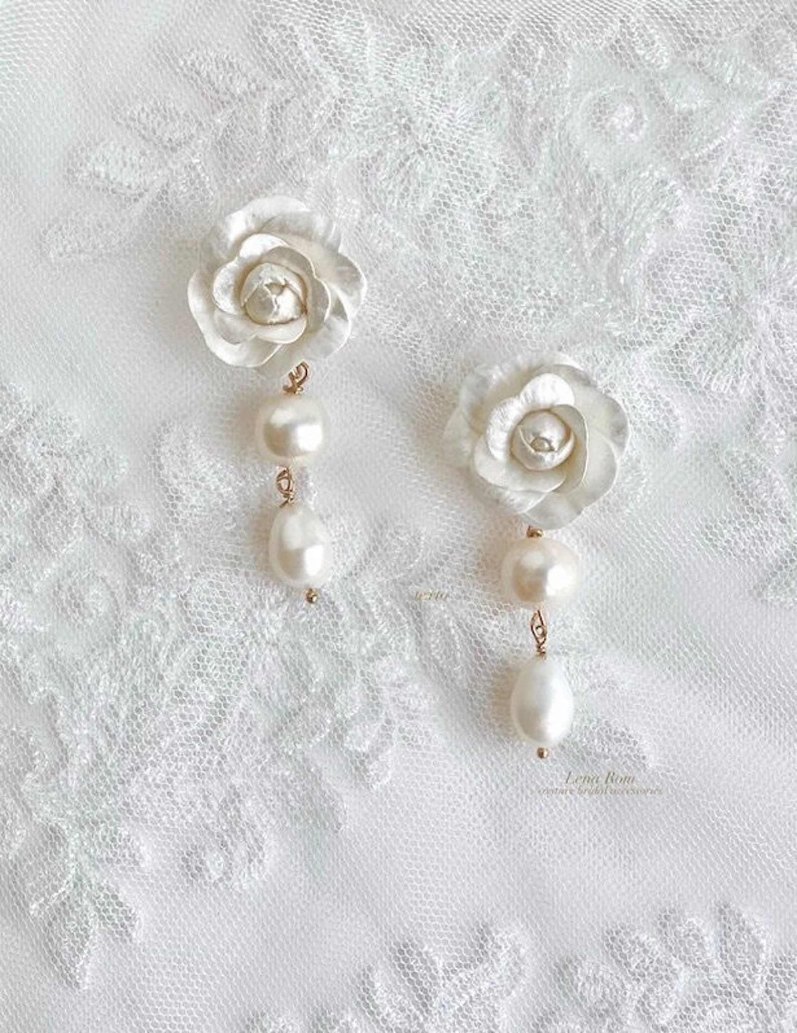 Pearl Rose Bridal Earrings. Wedding Rose Earrings. Wedding Jewelry ...