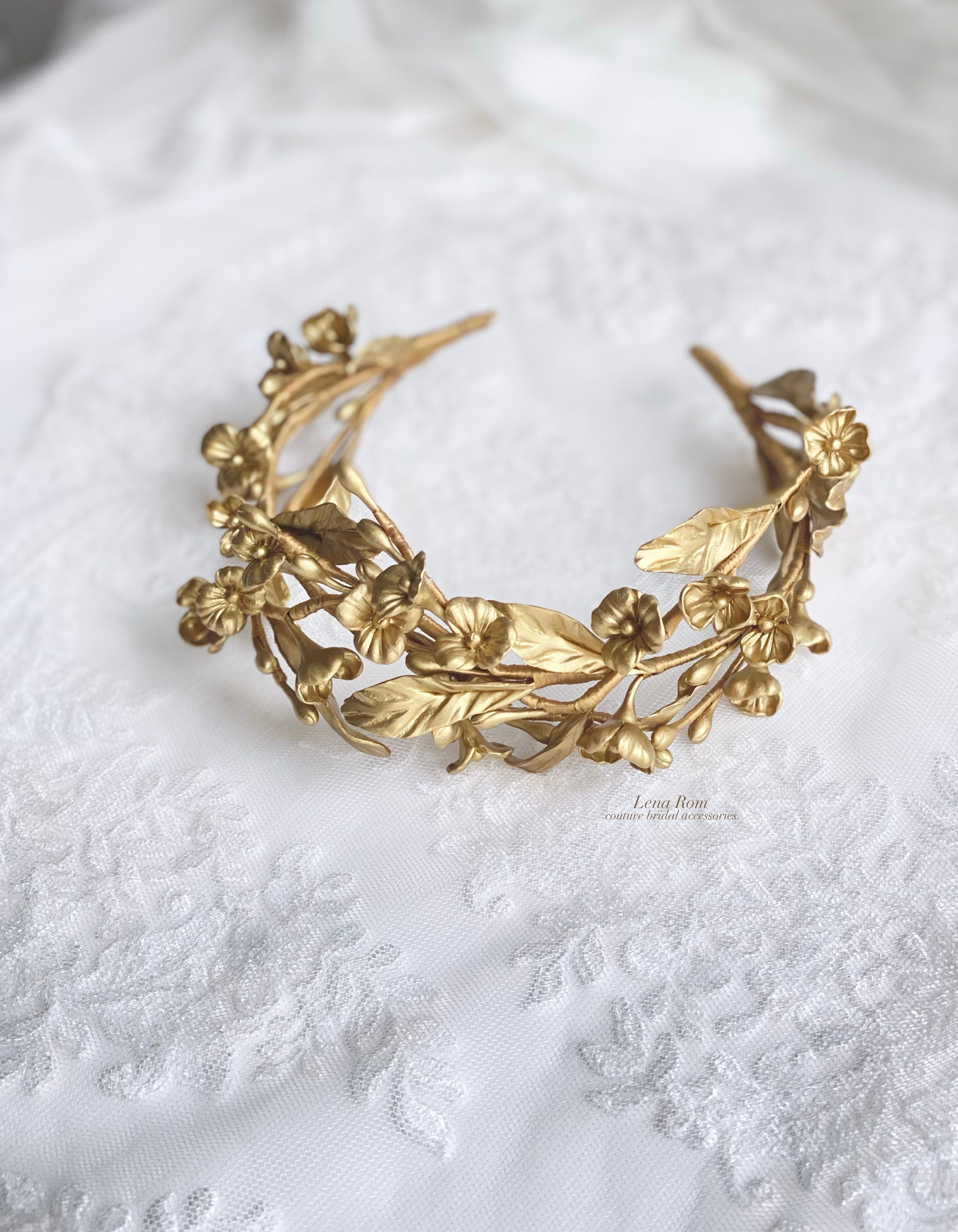 SELINE Bridal Crown. Wedding Gold Headpiece. Bridal Gold Headband ...
