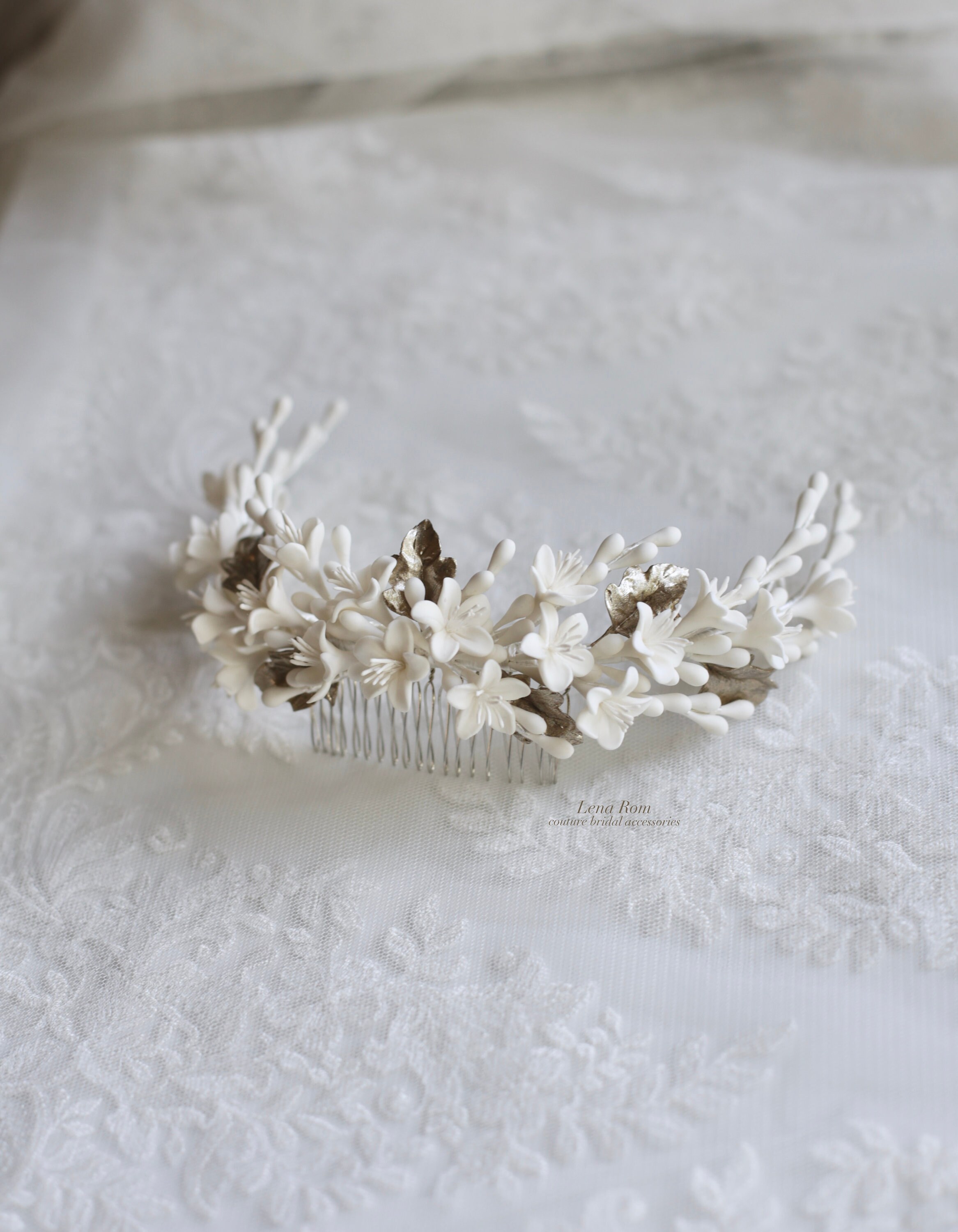 THAIS Bridal Floral Headpiece. Wedding Floral Headpiece.blossoms Back ...