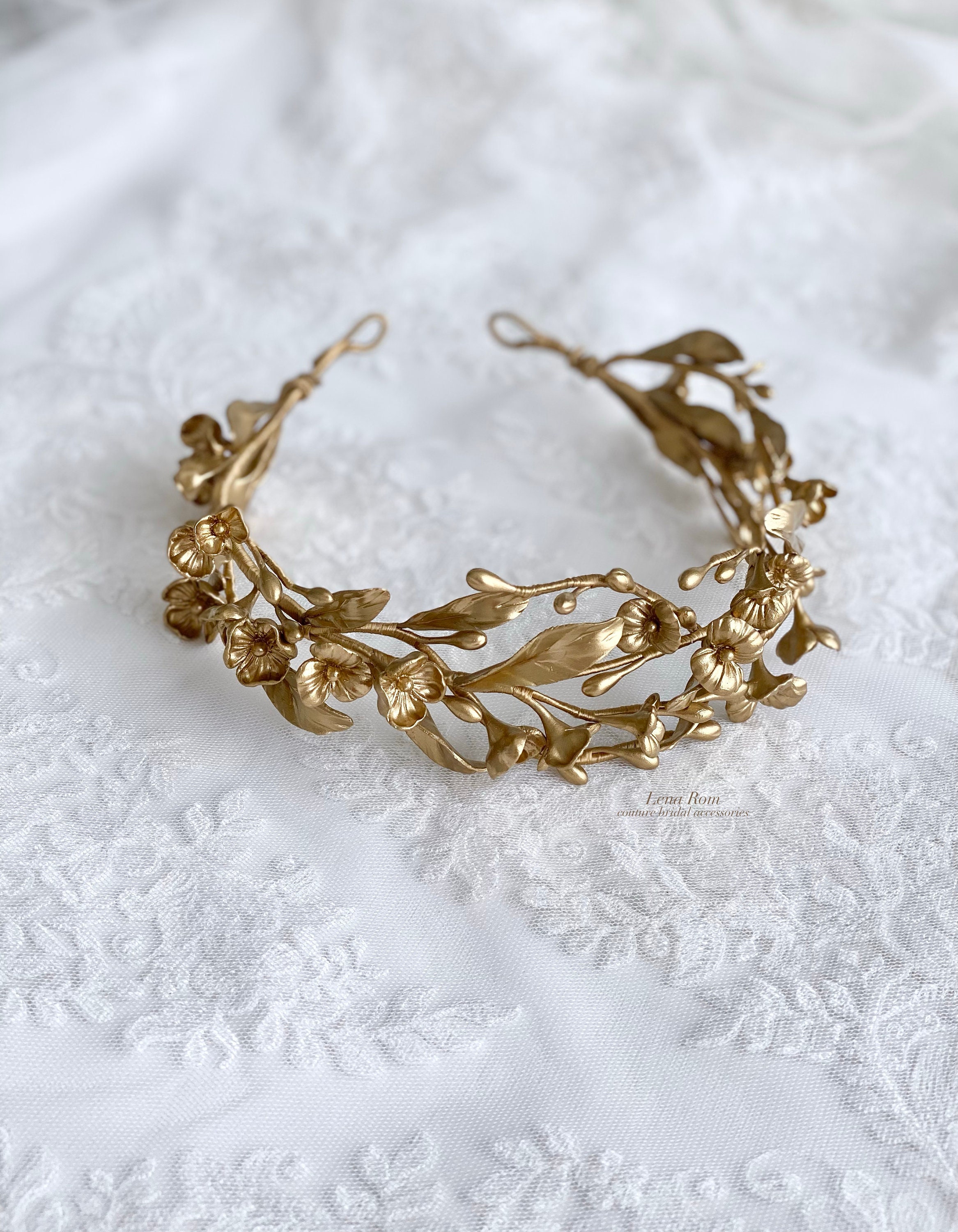 SELINE Bridal Crown. Wedding Gold Headpiece. Bridal Gold Headband ...