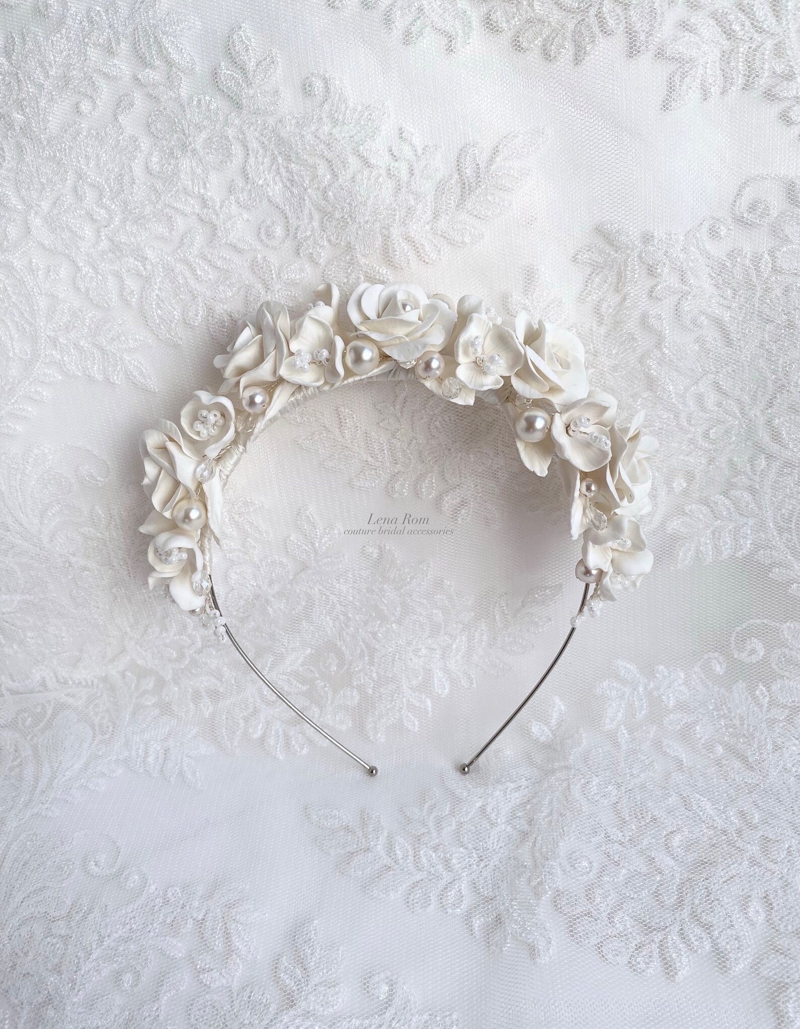 EKATERINA Floral Bridal Crown. Pearl Bridal Headpiece. Bridal Crown ...
