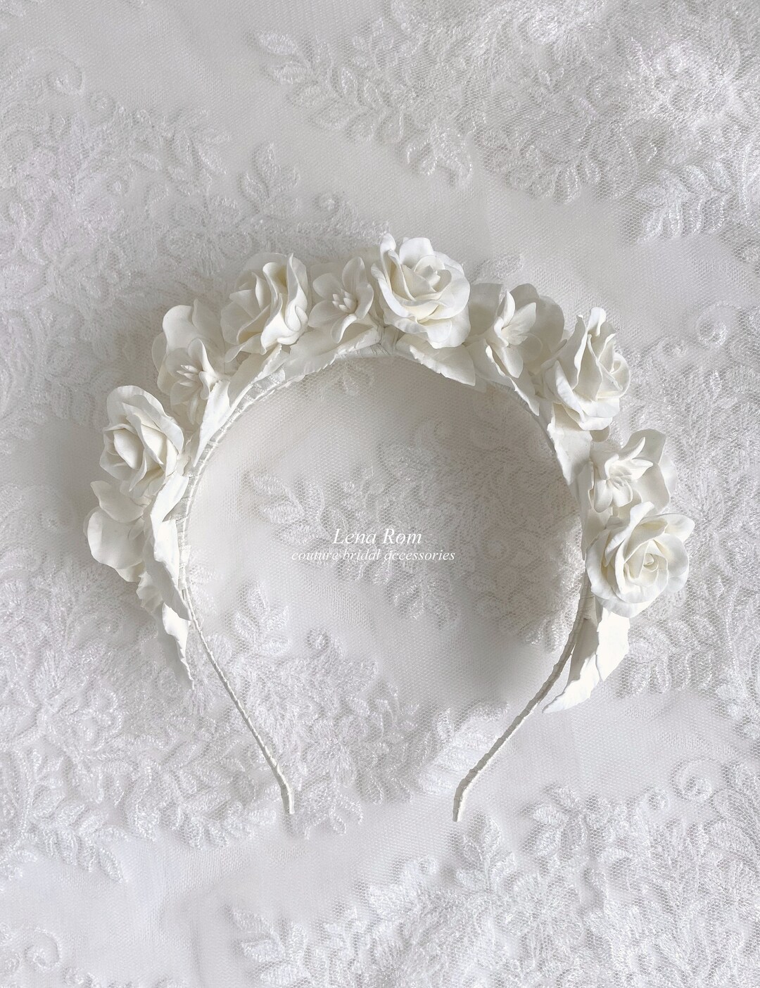 WHITE ROSE Bridal Crown. Bridal Headpiece. Floral Headpiece. Wedding ...