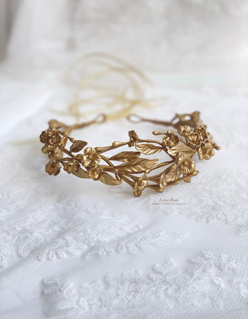 SELINE Bridal Crown. Wedding Gold Headpiece. Bridal Gold Headband ...