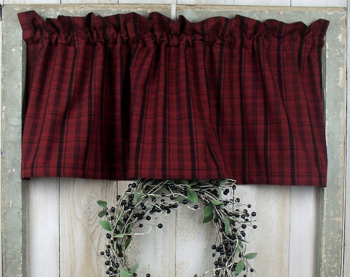 Country Red And Black Plaid Homespun Valances Tiers And Runners Country