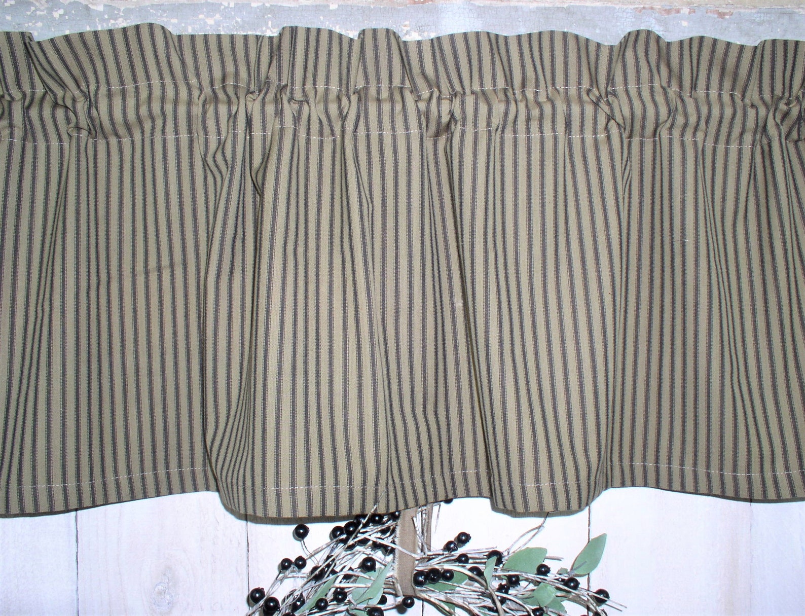 Black Khaki Ticking Homespun Valance Tiers Runners Farmhouse - Etsy