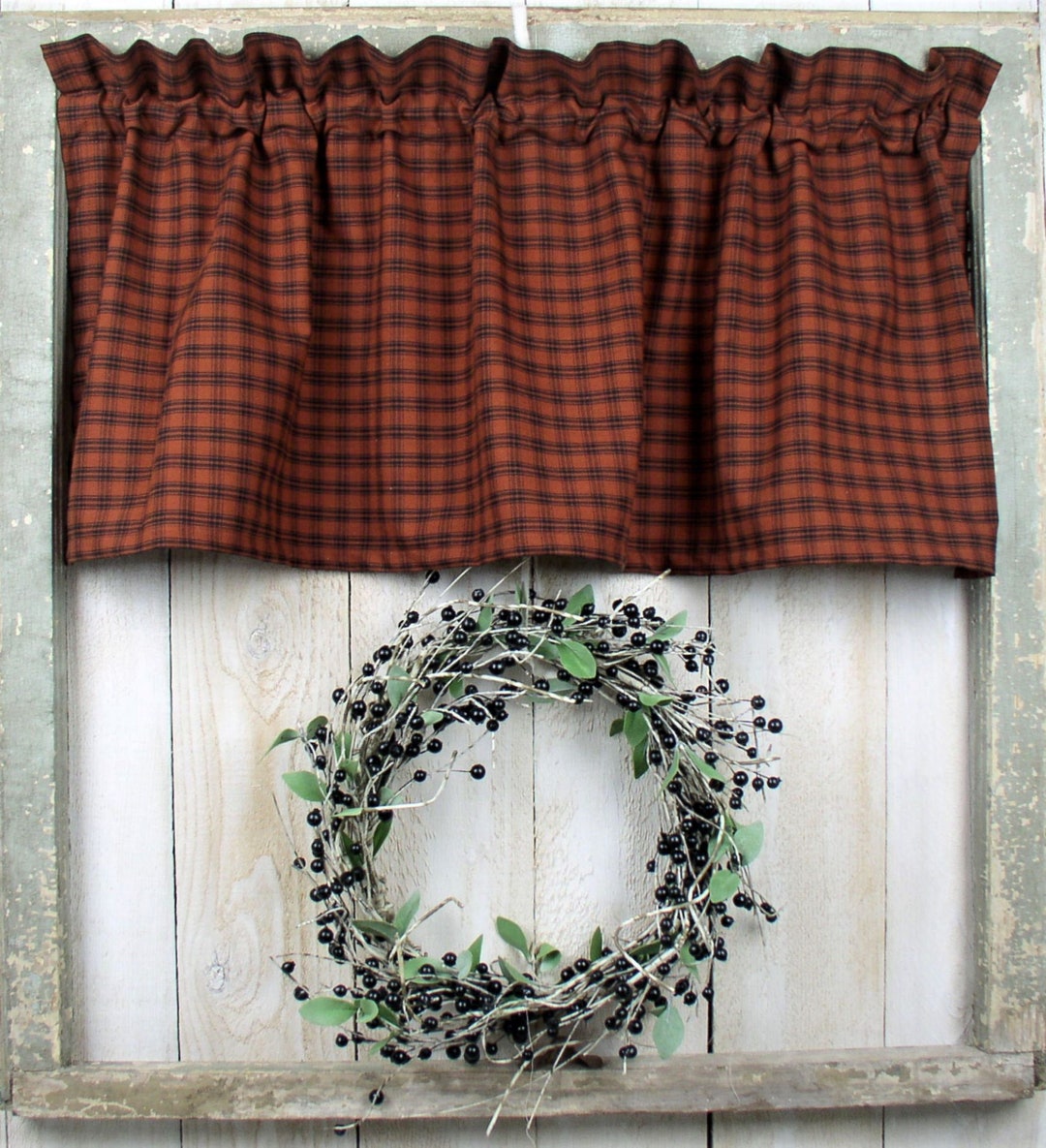 Burnt Orange and Black Homespun Valances Tiers Runners Napkins ...