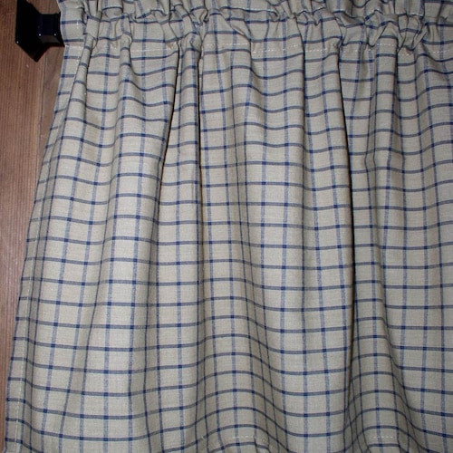 Navy & Tan Check Homespun Valances Tiers Runners Country | Etsy