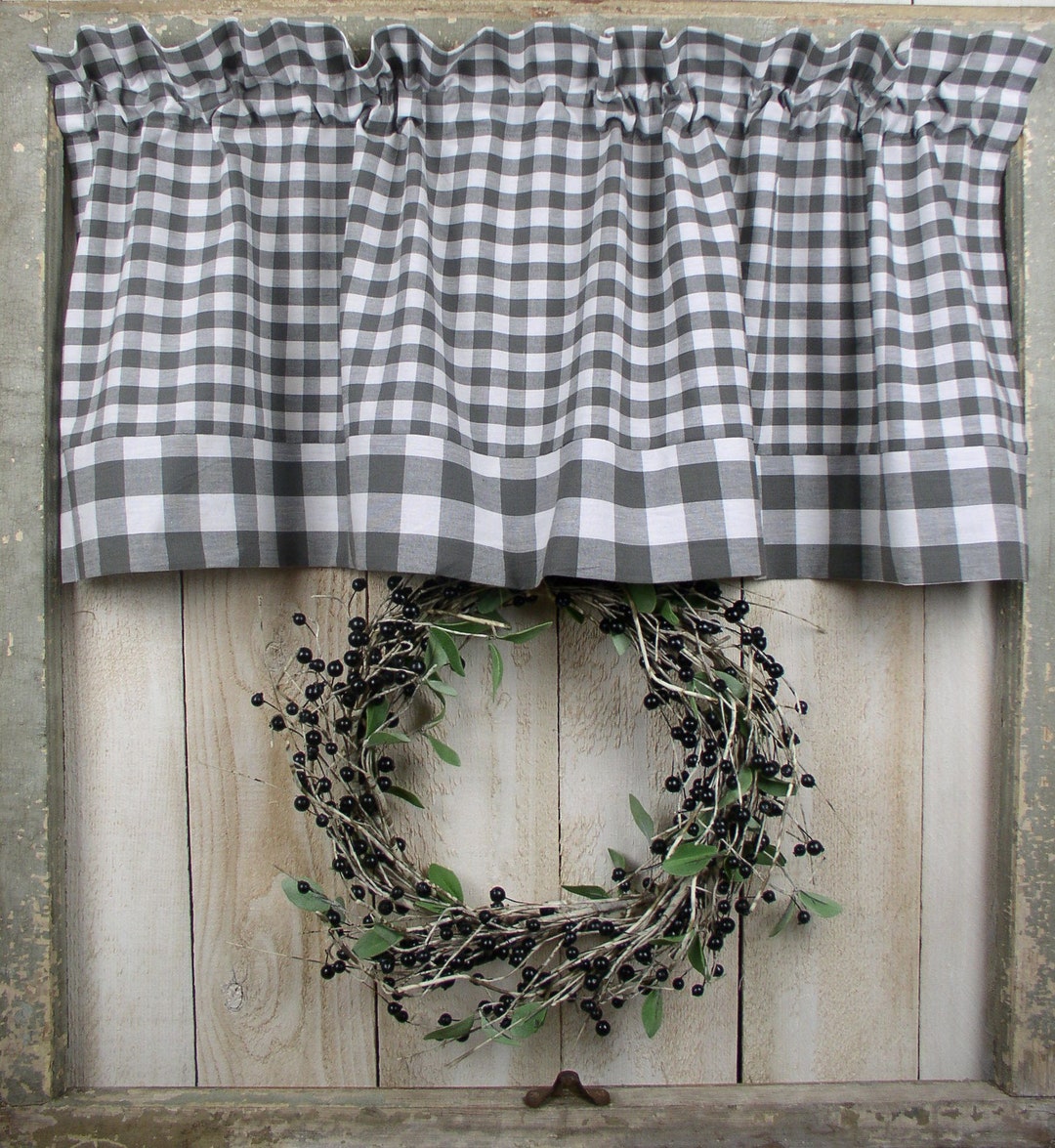Gray and White Checks Valances Homespun Valance Farmhouse Curtains ...