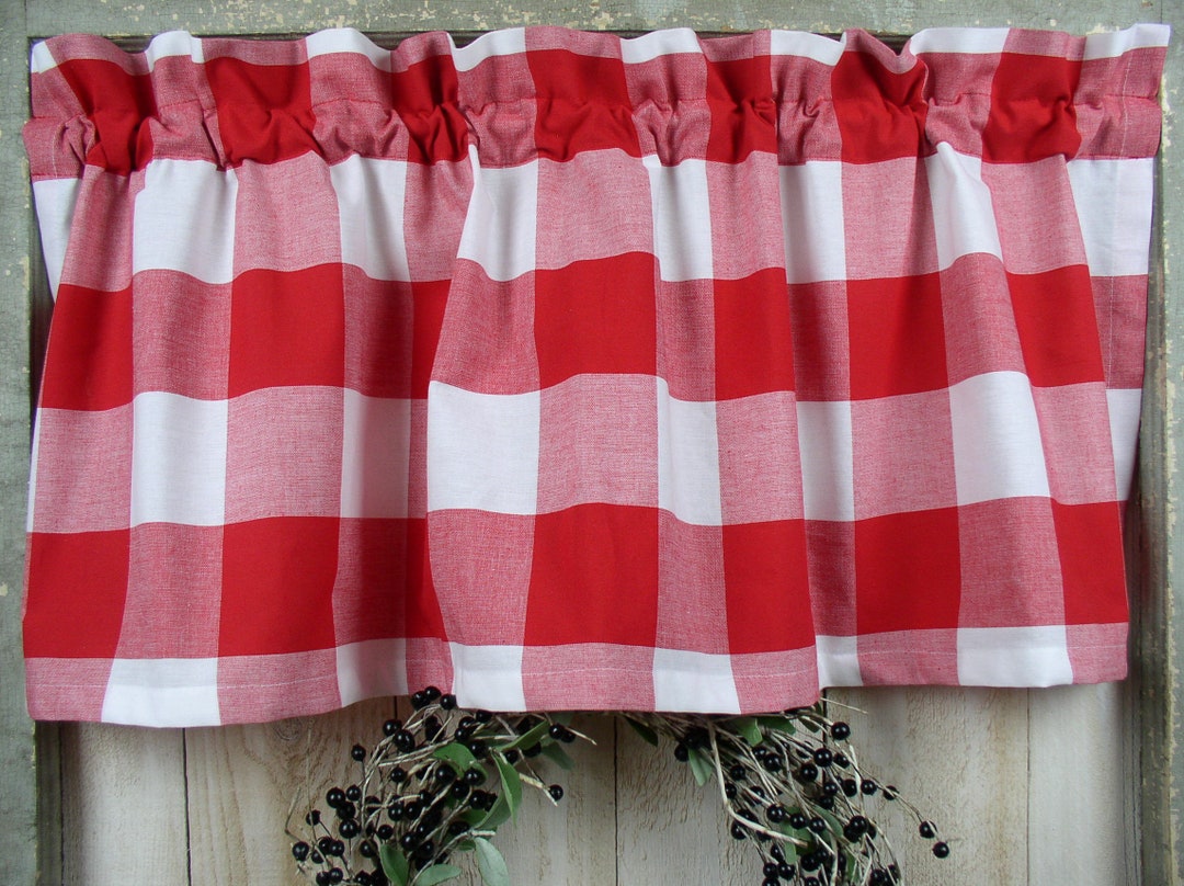 Red and White 3" Buffalo Check Homespun Valances Tiers Runners ...
