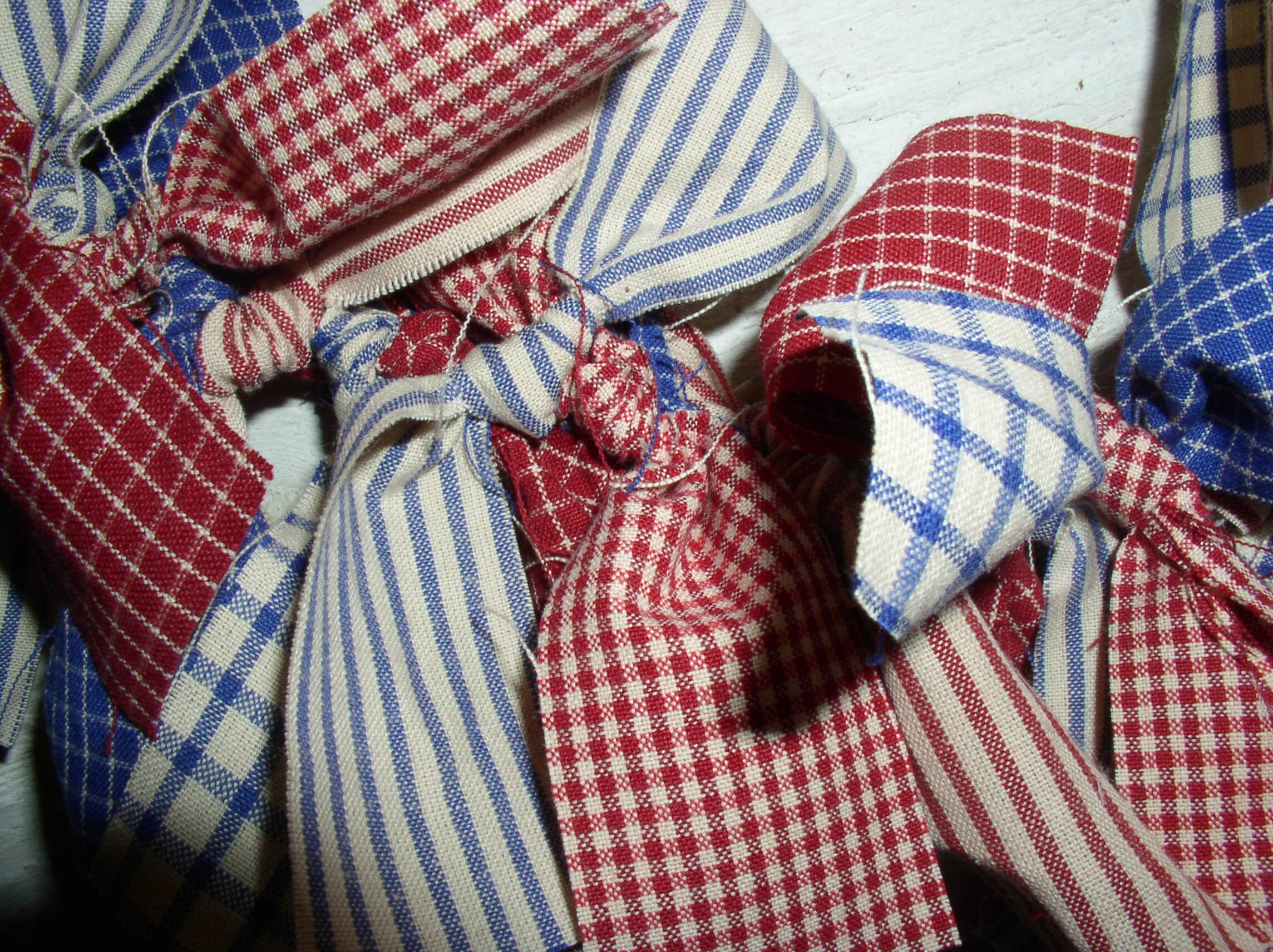 Red Beige Blue Rag Garland Kit Pre-Cut Strips...Easy DIY | Etsy