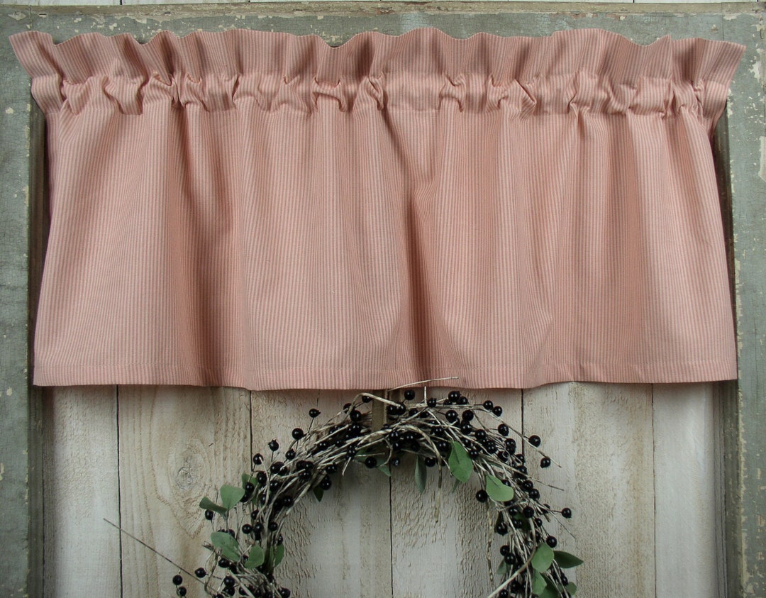 Peach Mini Stripe Homespun Valances Tiers Runners Farmhouse Curtains ...