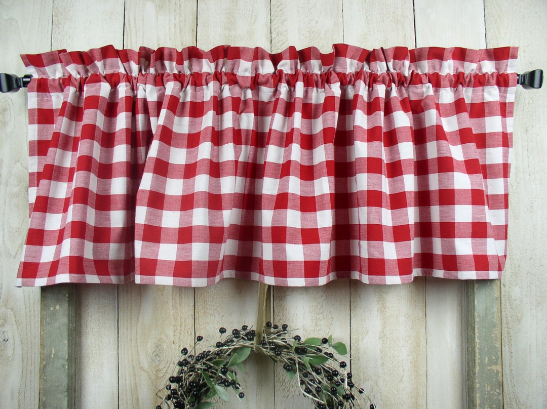 Red and White 1" Buffalo Check Homespun Valances Tiers Runners ...