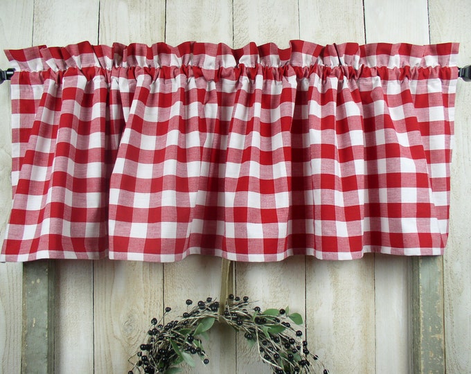 Red and White Buffalo Check Double Ruffle Balloon Curtain - Etsy