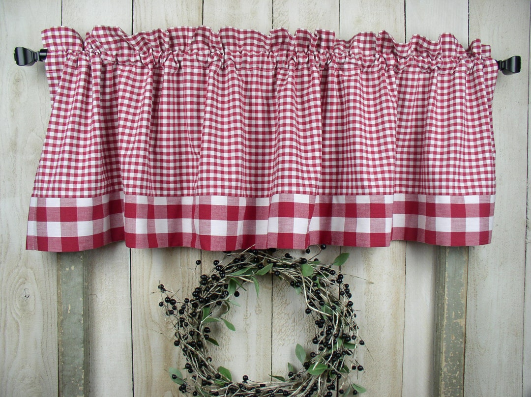 Barn Red and White Checks Valances Homespun Valance Farmhouse Curtains ...