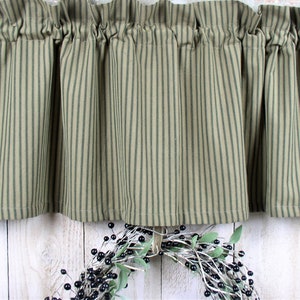 Green Khaki Ticking Homespun Valance Tiers Runners Farmhouse Curtains ...