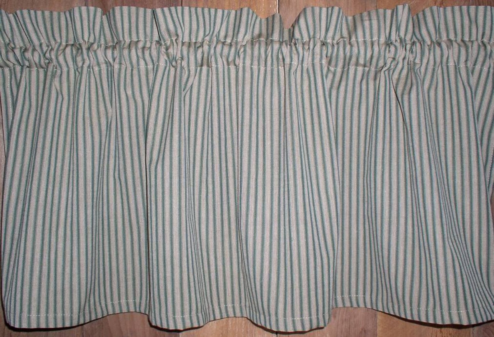 Green and Tan Homespun Ticking Valances Tiers Runners Homespun | Etsy