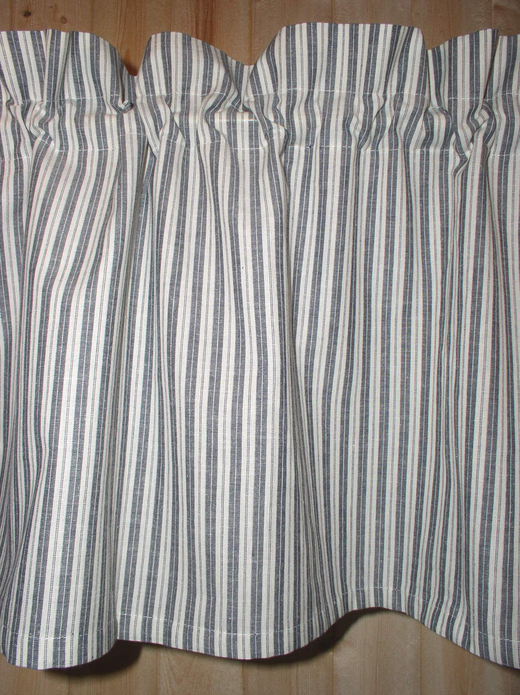 Navy and off White Homespun Ticking Valances Tiers Runners - Etsy