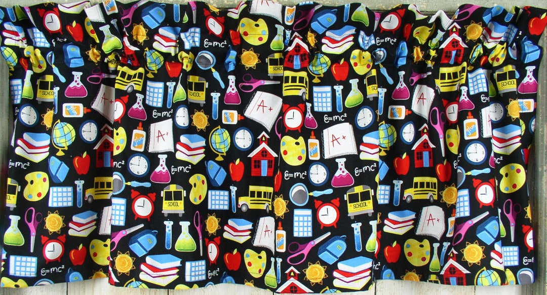 CLASSROOM WINDOW VALANCE School Supplies School Bus Laboratory Home ...