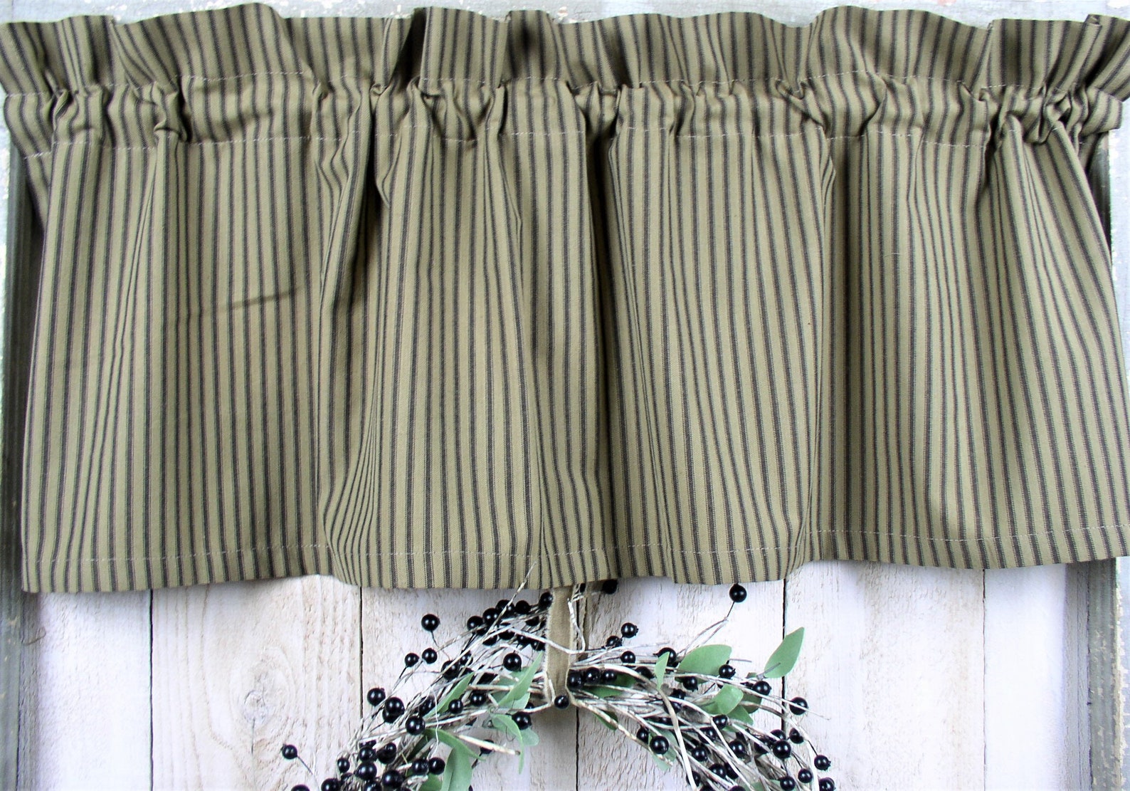 Black Khaki Ticking Homespun Valance Tiers Runners Farmhouse - Etsy