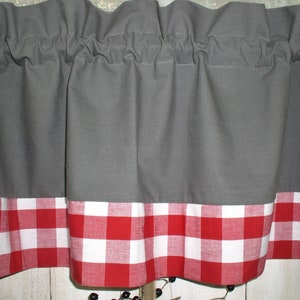 Red and White Buffalo Check Edged Gray Valances Homespun Valance ...