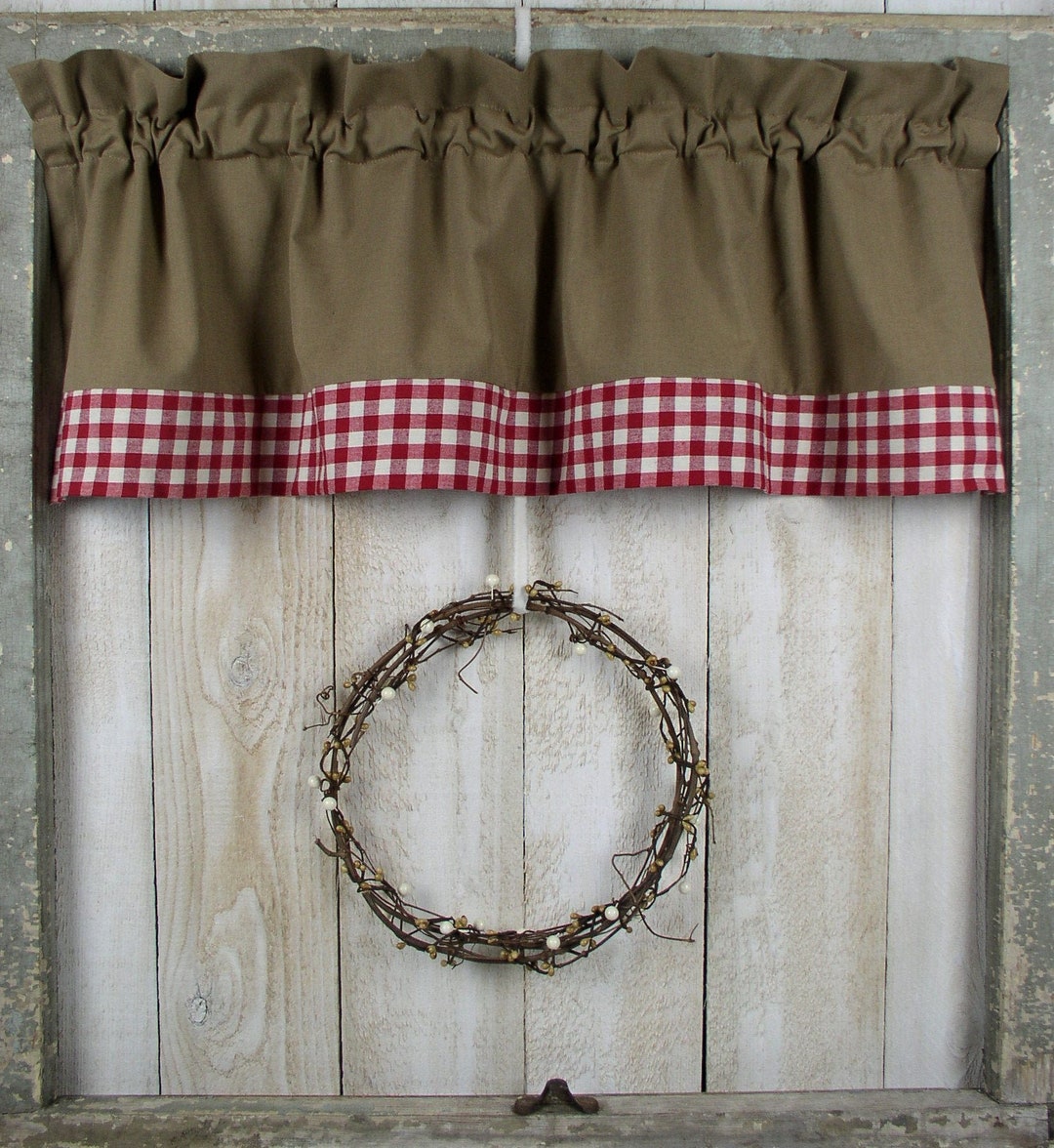 Red and White Check Valances Homespun Valance Farmhouse Curtains ...