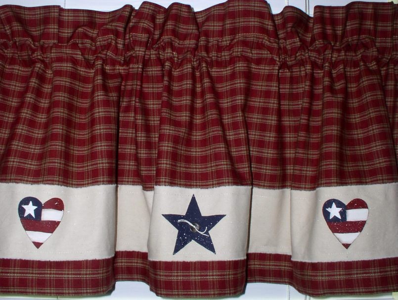 Americana Hearts And Stars Valance Berry Homespun Plaid Usa Etsy