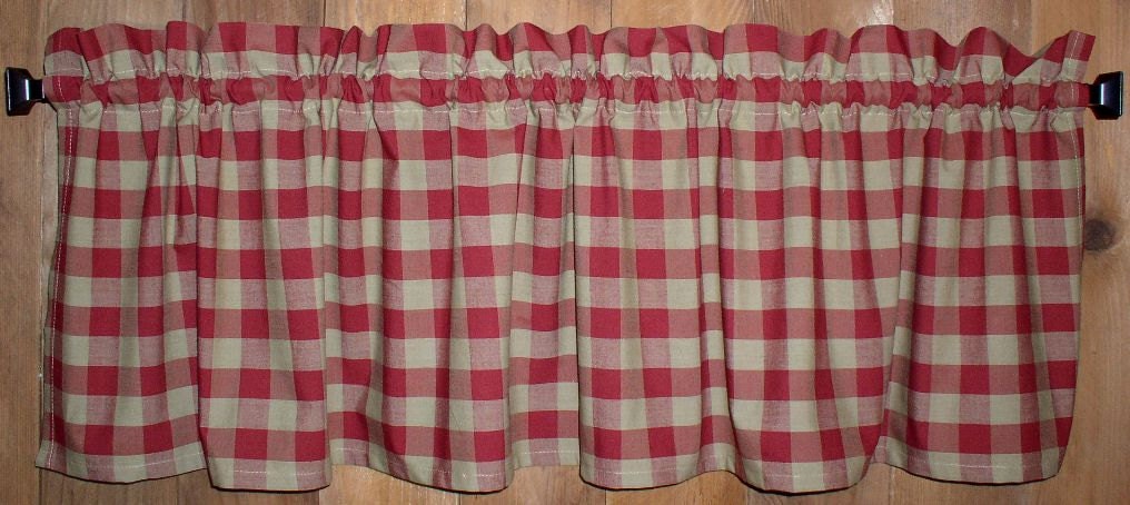 Berry Red Buffalo Check Homespun Valances Tiers Runner French Etsy