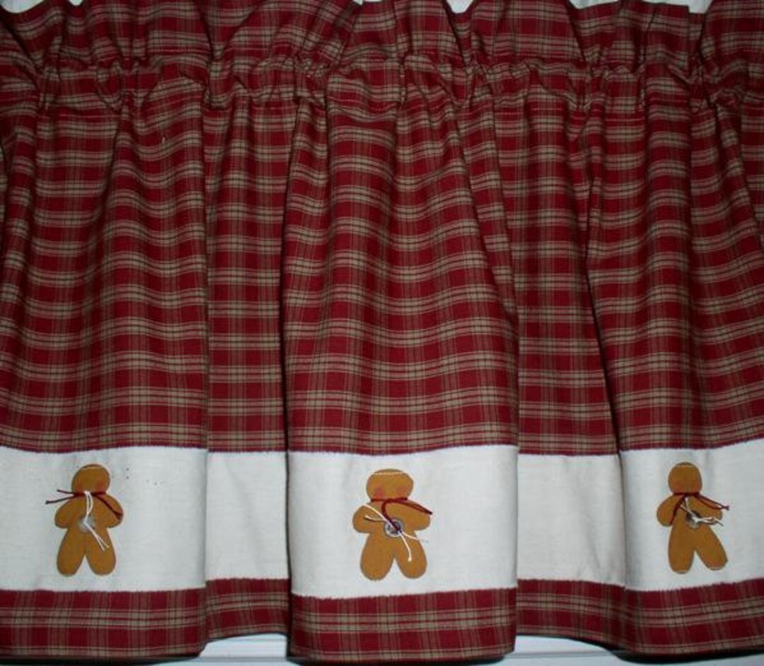Hand Painted Gingerbread Homespun Valance or Tiers Gingerbread Kitchen ...