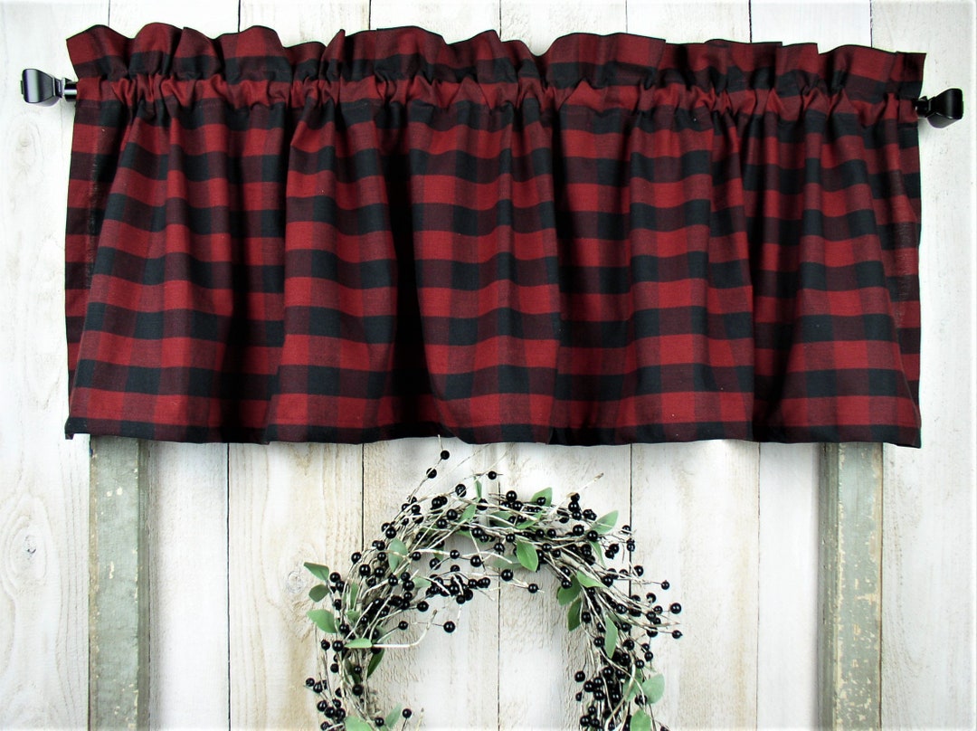 COUNTRY RED and BLACK Buffalo Check Homespun Valances Tiers Runners ...