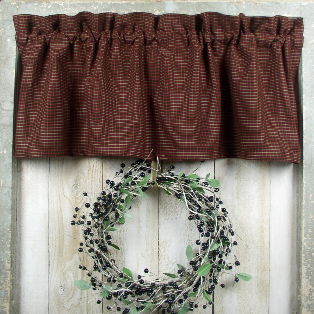 Christmas Red Plaid Homespun Valance Red Tiers Runners Farmhouse