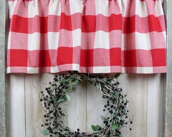 COUNTRY RED and BLACK Buffalo Check Homespun Valances Tiers | Etsy