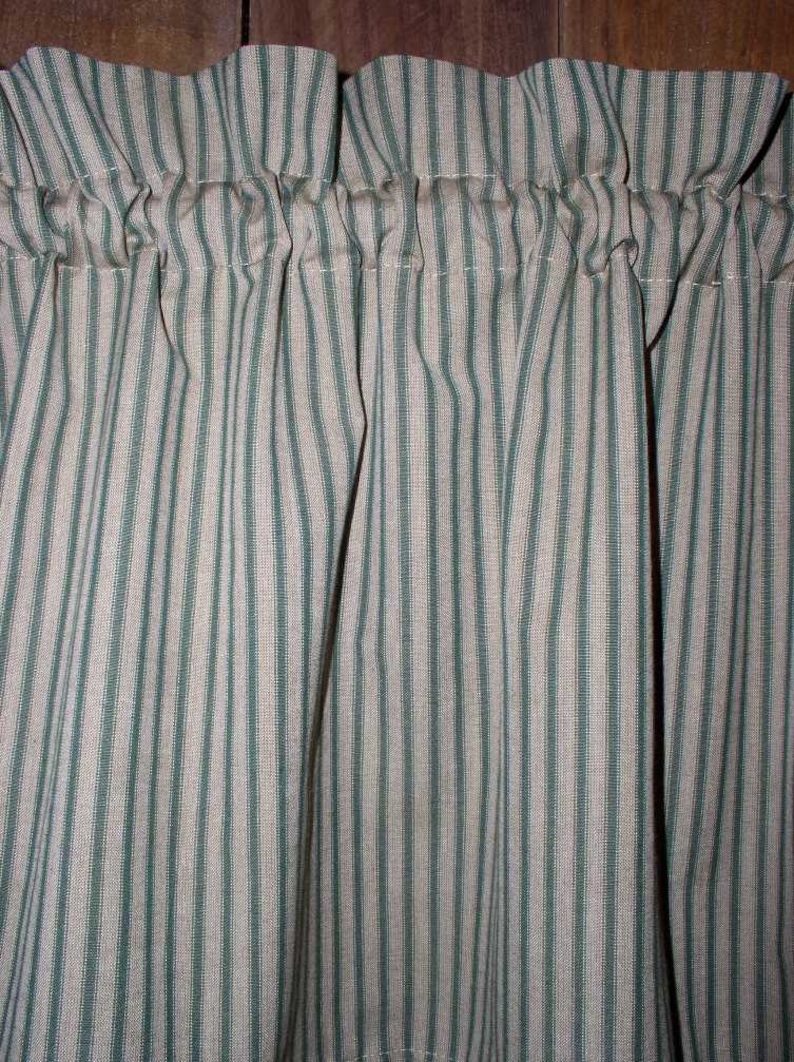 Green and Tan Homespun Ticking Valances Tiers Runners Homespun Country ...