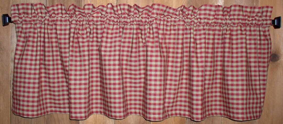 Berry Red And Dark Khaki Check Homespun Valances Tiers Valances Runners