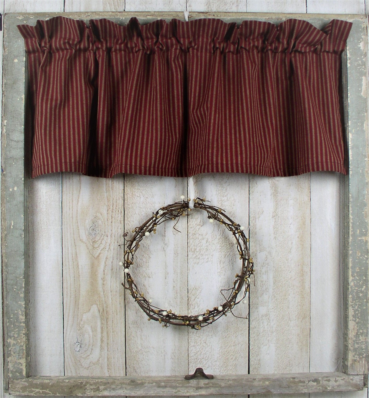 Ticking Valances and Curtains Country Red and Tan Homespun - Etsy