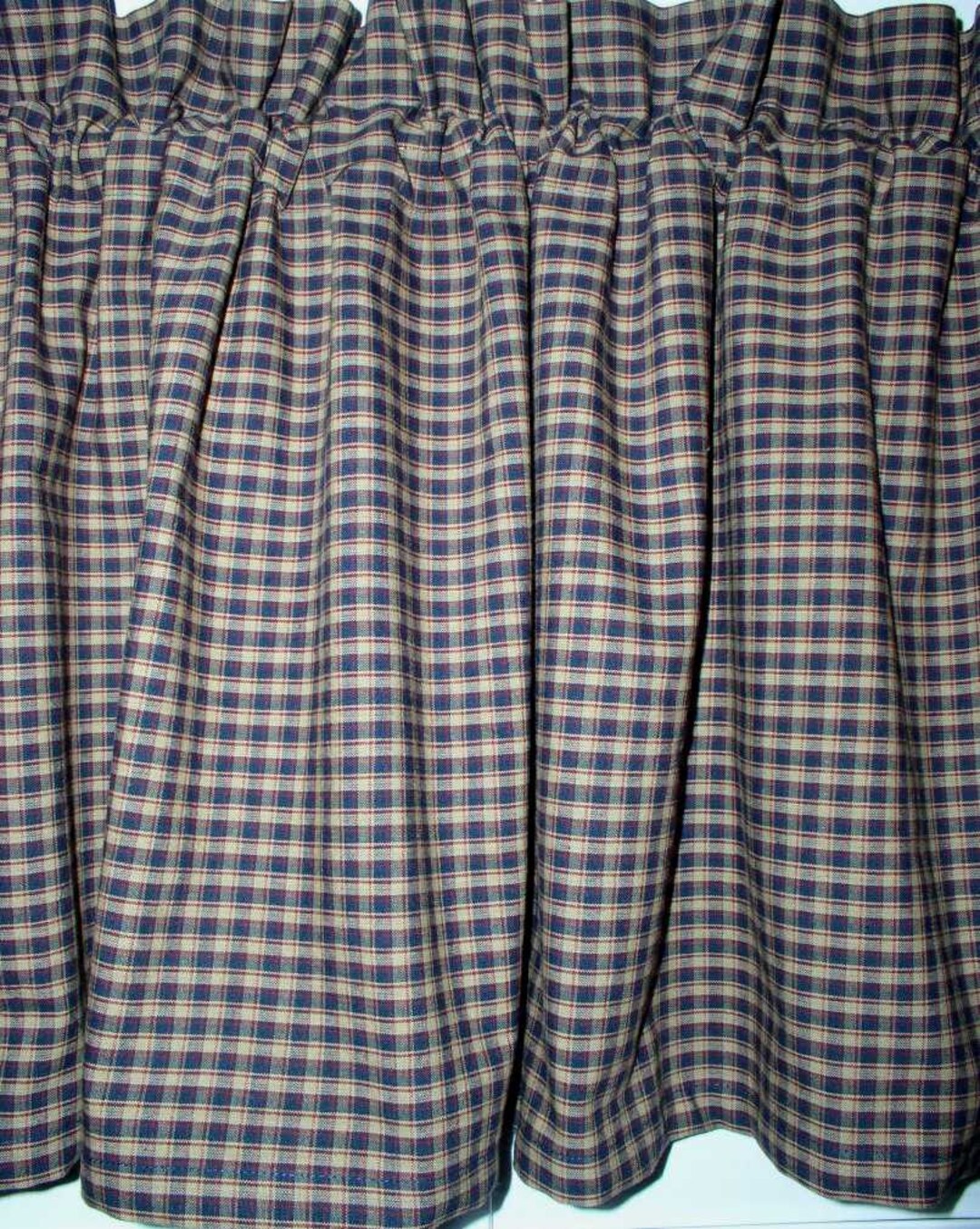 Americana Plaid Homespun Valance Country Primitive Curtains Tiers Usa