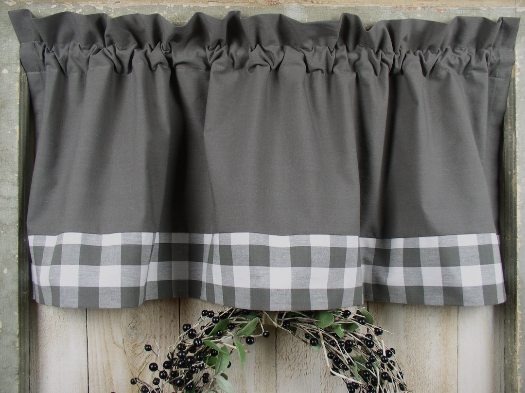 Gray and White Buffalo Check Valances Homespun Valance Farmhouse ...