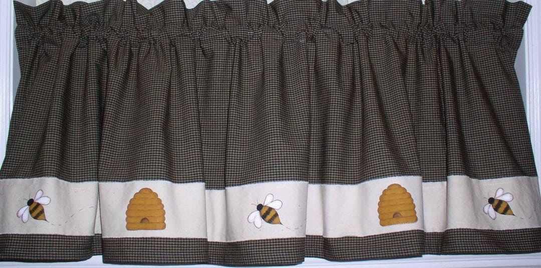 Hand Painted Honey Bees and Hives Homespun Valances Tiers Runners Hand ...